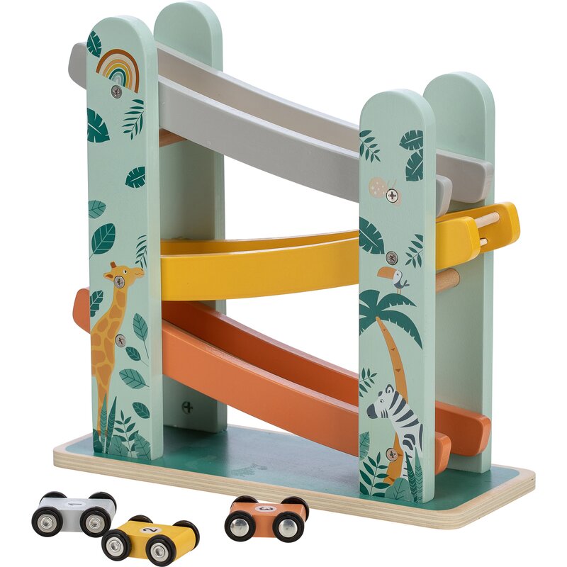 Pista de masini, Free2Play, Safari, Din lemn, Cu 3 masinute incluse, 26 ...