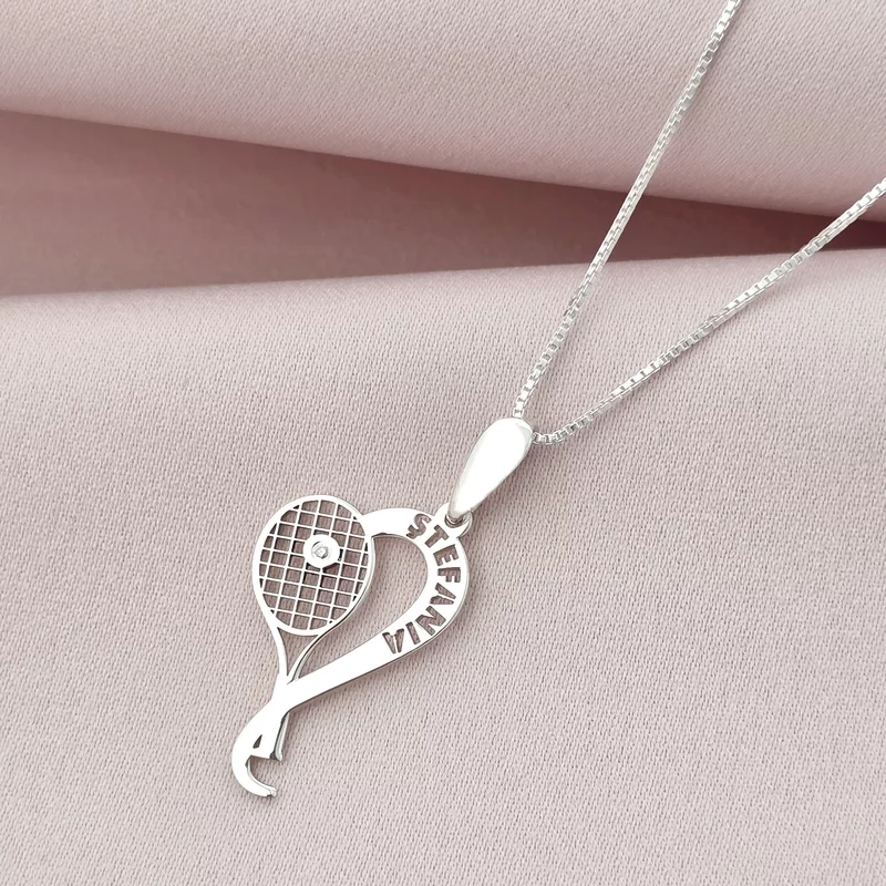 Lantisor Racheta de tenis si minge - nume personalizat Argint 925 ...