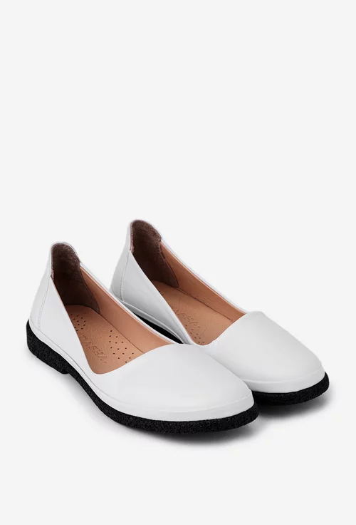 Balerini albi din piele naturala - Dasha.ro