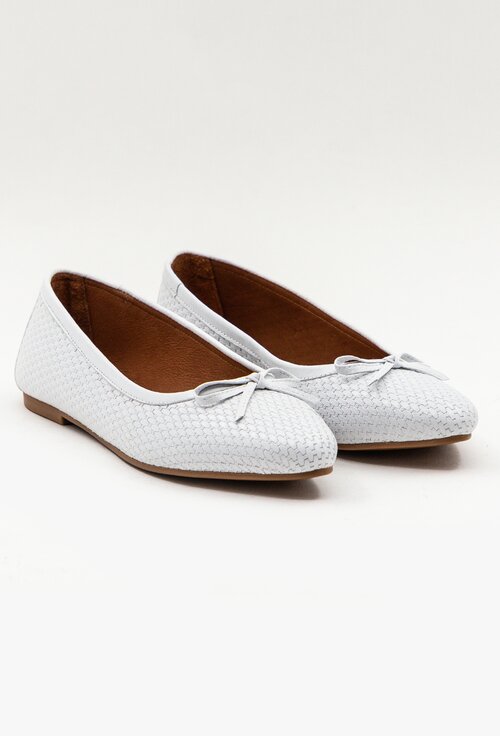 Balerini albi din piele naturala cu aspect impletit - Dasha.ro