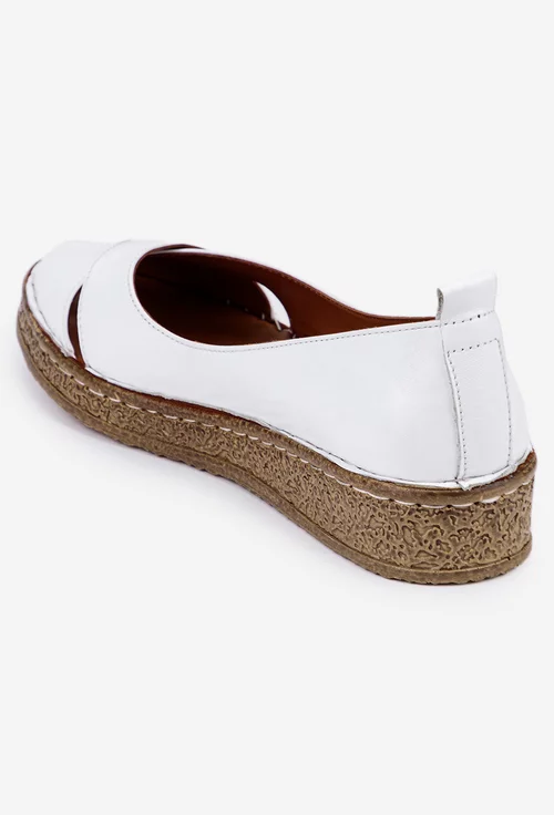 Balerini albi din piele naturala cu decupaje - Dasha.ro