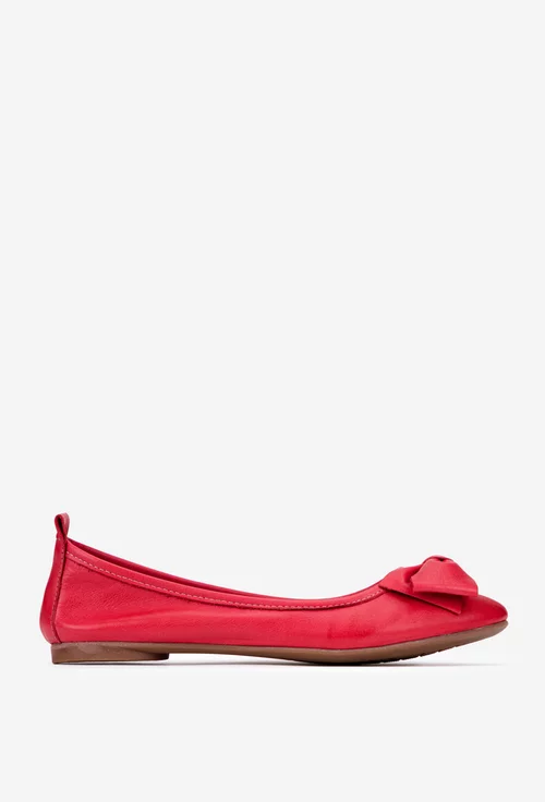 Balerini dama rosii din piele naturala cu funda - Dasha.ro