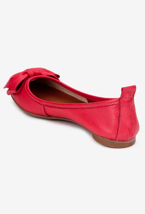 Balerini dama rosii din piele naturala cu funda - Dasha.ro