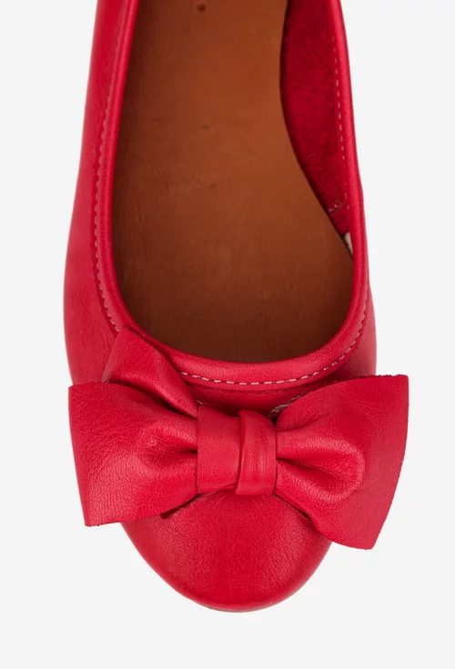 Balerini dama rosii din piele naturala cu funda - Dasha.ro