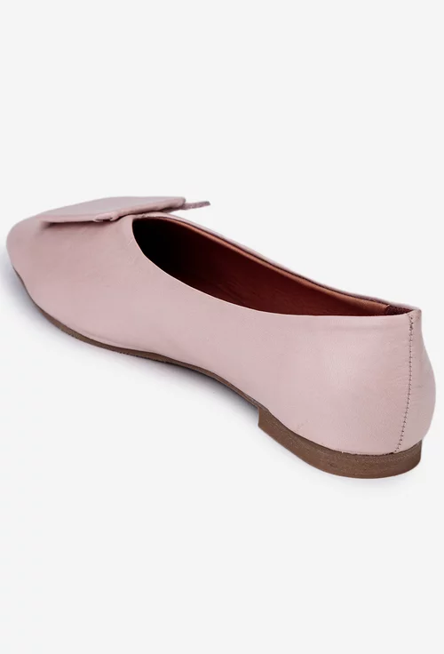 Balerini roz pudra din piele naturala cu ornament - Dasha.ro