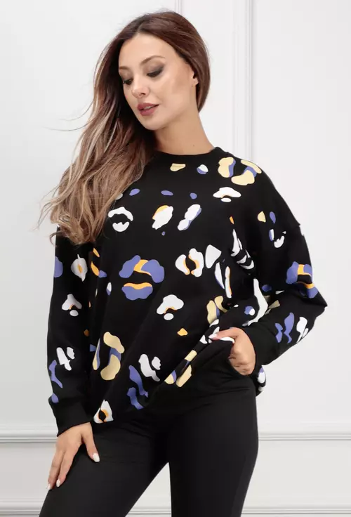 Bluza neagra cu detalii colorate - Dasha.ro