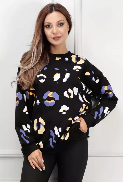 Bluza neagra cu detalii colorate - Dasha.ro