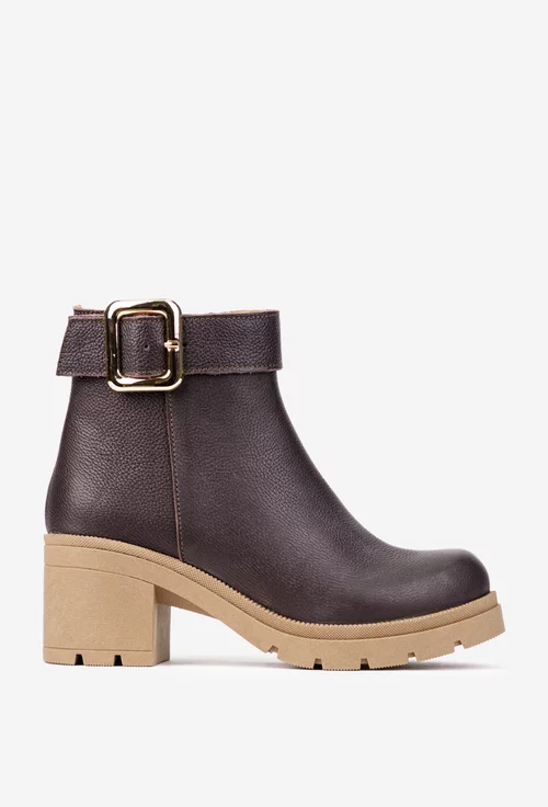 Botine dama maro din piele texturata - Dasha.ro