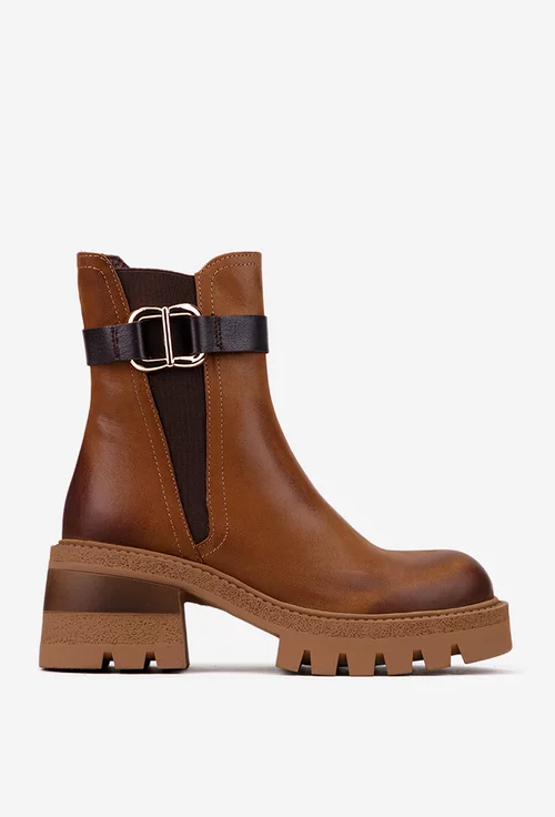 Botine dama NUR maro din piele naturala accesorizate - Dasha.ro