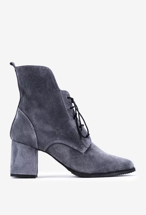 Botine gri din piele intoarsa cu siret si fermoar - Dasha.ro
