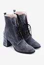 Botine gri din piele intoarsa cu siret si fermoar - Dasha.ro