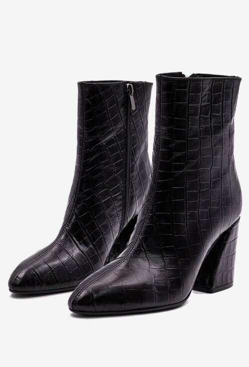 Botine inalte elegante negre din piele - Dasha.ro