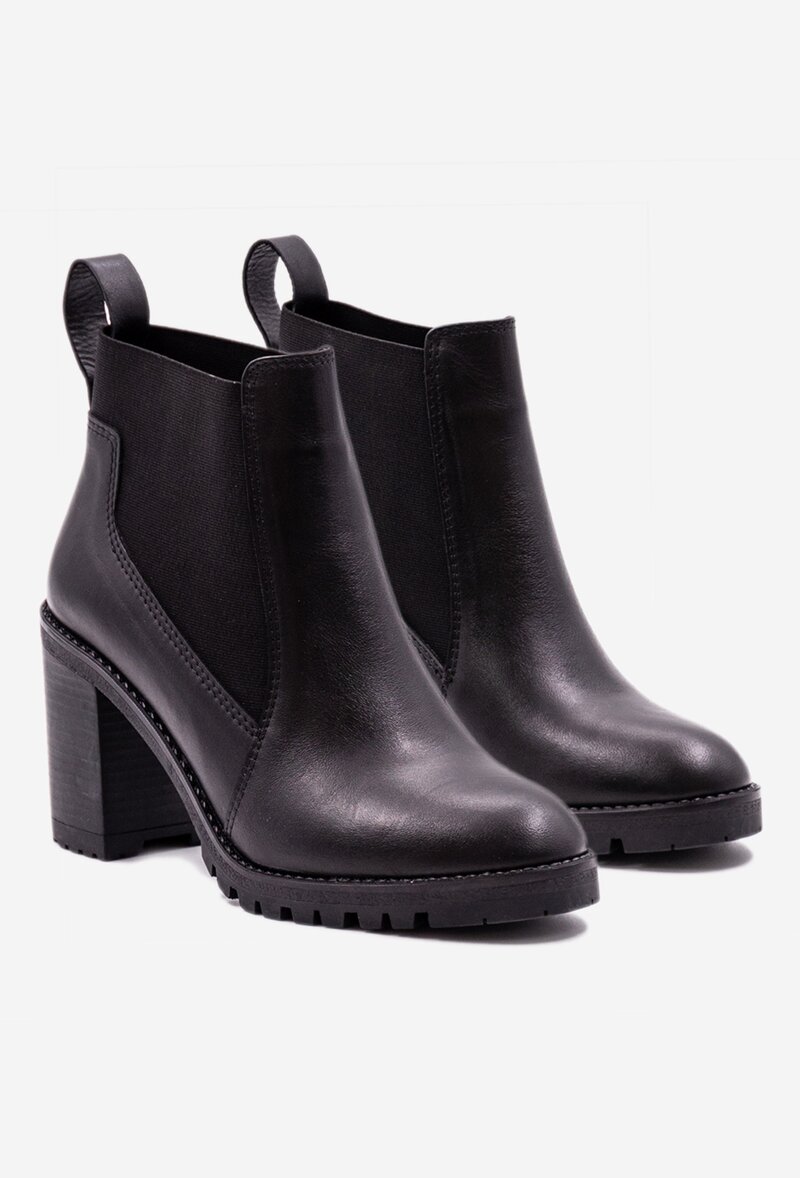 Botine negre din piele box cu elastic - Dasha.ro