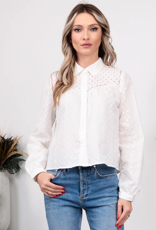 Camasa alba cu broderie si model decupat - Dasha.ro