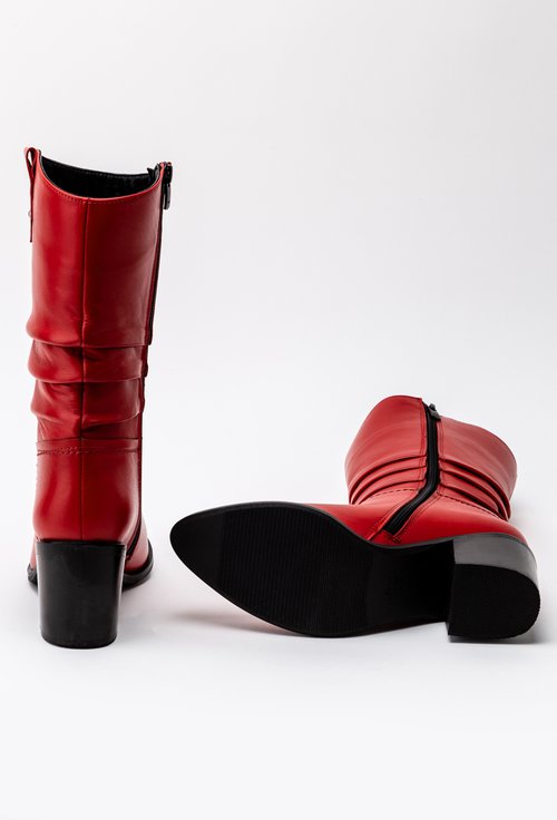 Cizme rosii din piele naturala cu incretituri - Dasha.ro