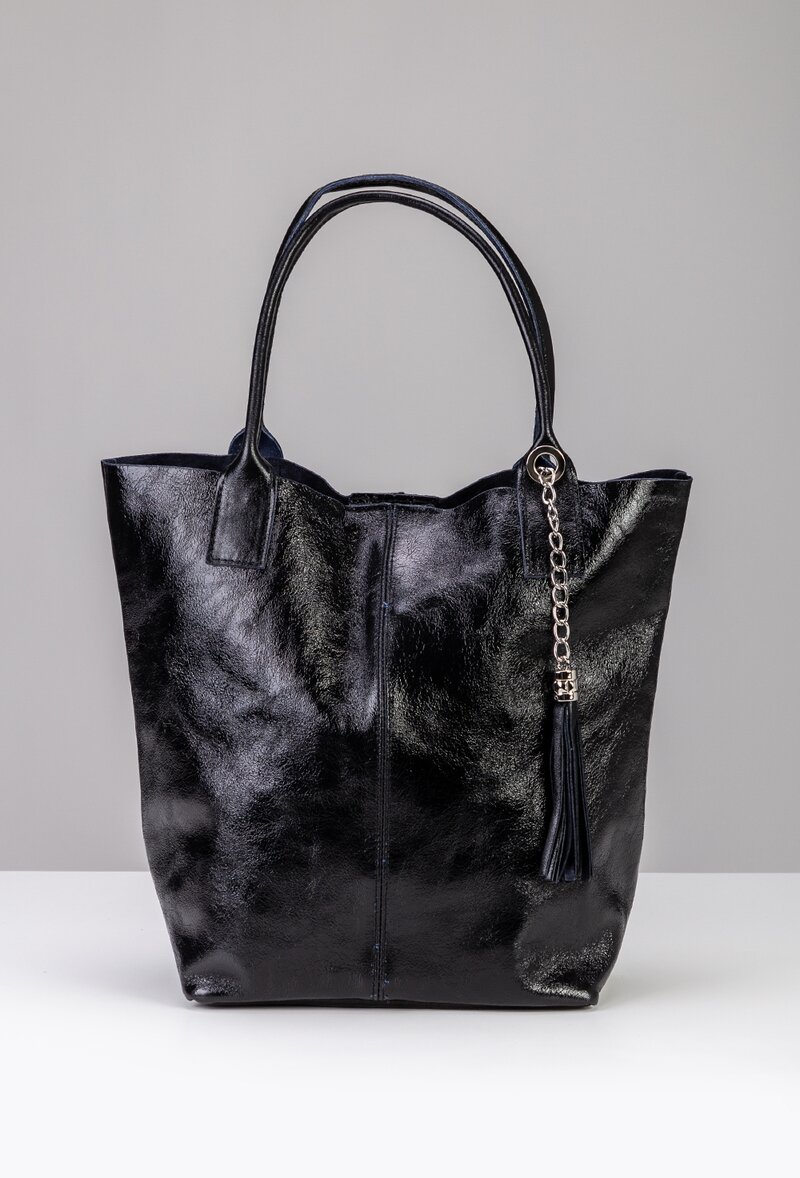 Geanta shopper neagra din piele naturala lacuita - Dasha.ro