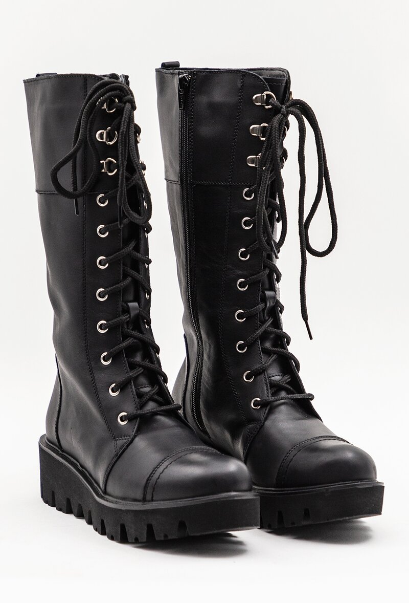 Ghete inalte negre din piele naturala cu siret | Dasha.ro