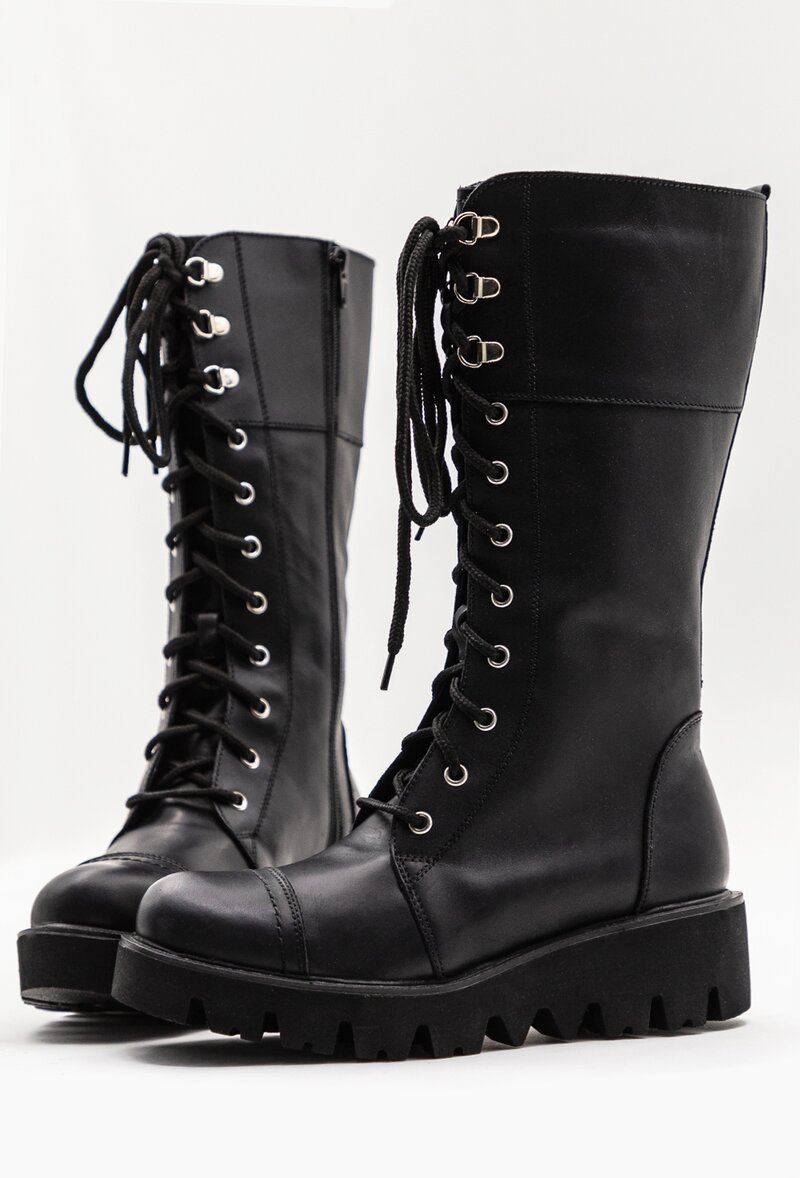 Ghete inalte negre din piele naturala cu siret | Dasha.ro