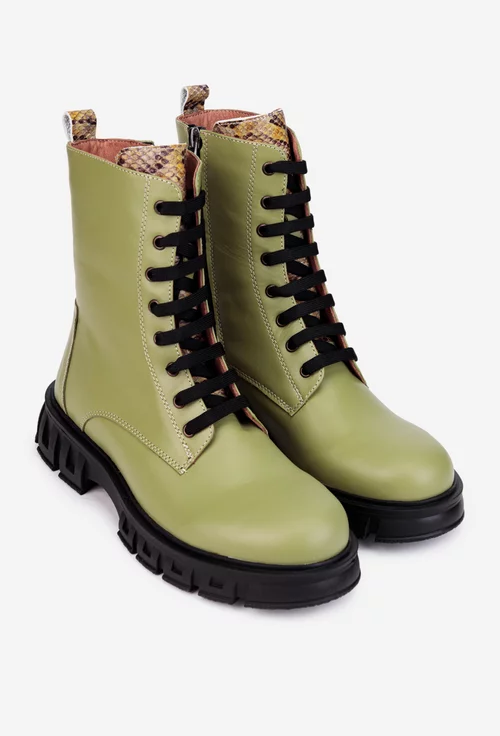 Ghete verzi din piele naturala cu detaliu snake print - Dasha.ro