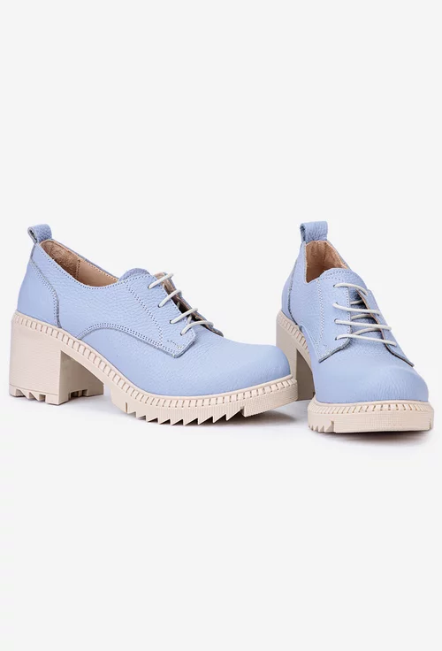 Pantofi bleu din piele texturata cu siret - Dasha.ro