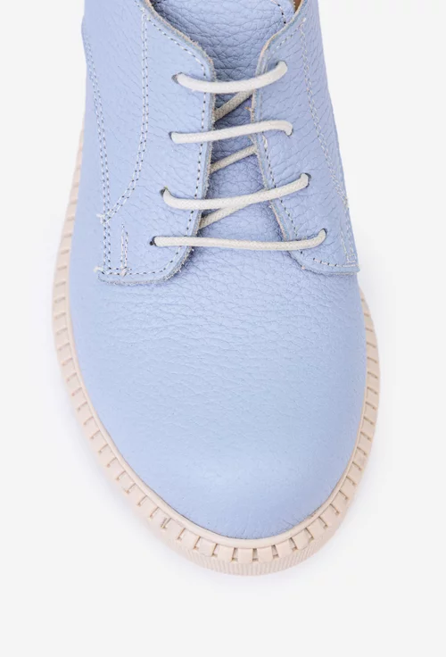 Pantofi bleu din piele texturata cu siret - Dasha.ro