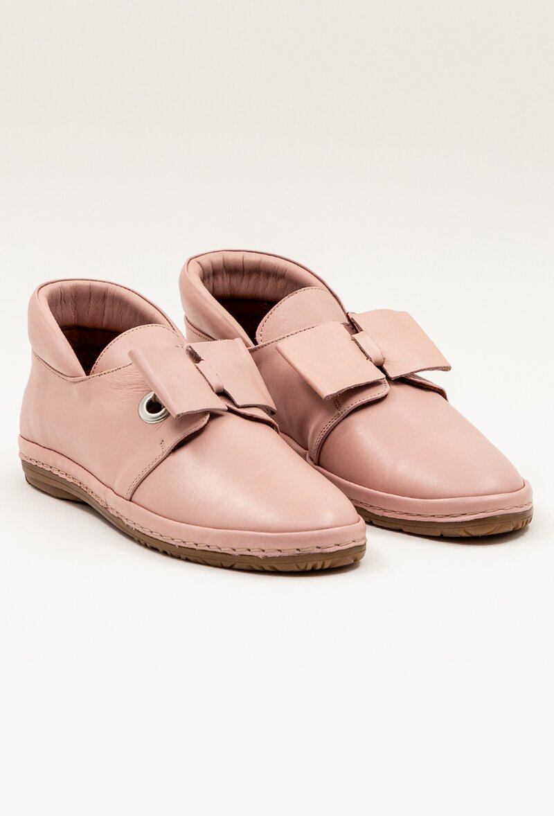 Pantofi casual roz pal din piele cu funda - Dasha.ro