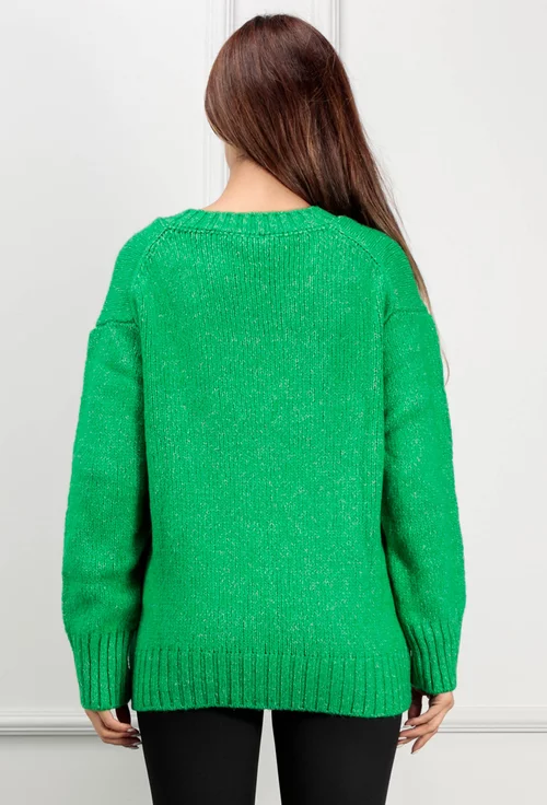 Pulover verde cu decolteu in V - Dasha.ro