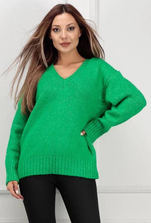 Pulover verde cu decolteu in V - Dasha.ro