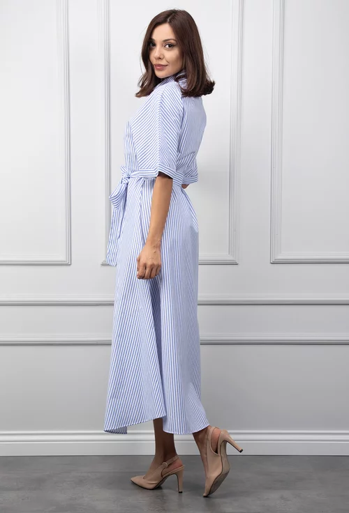 Rochie alba cu dungi albastre si nasturi - Dasha.ro