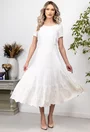 Rochie alba cu volane late - Dasha.ro