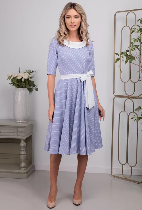Rochie azurie cu buline - Dasha.ro