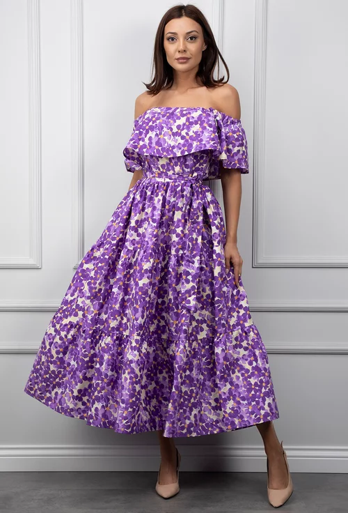 Rochie de vara cu imprimeu flori mov - Dasha.ro