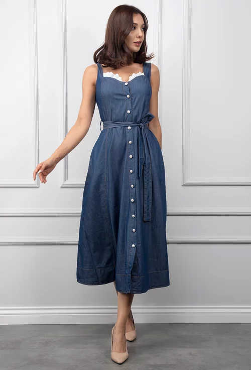 Rochie denim cu nasturi si buzunare - Dasha.ro