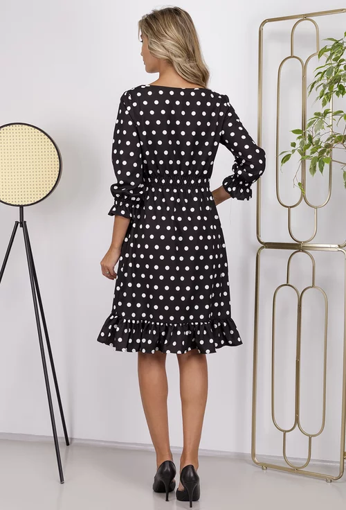 Rochie neagra accesorizata cu buline albe - Dasha.ro