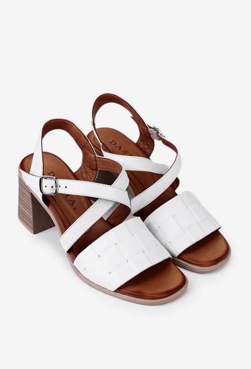 Sandale albe din piele naturala cu model - Dasha.ro