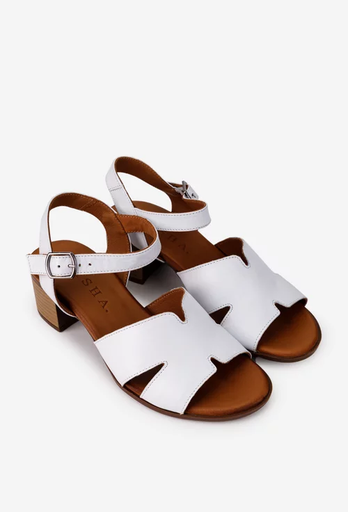 Sandale dama albe din piele cu toc - Dasha.ro