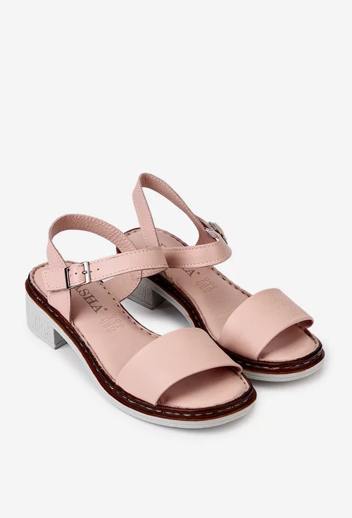 Sandale din piele naturala roz pudra - Dasha.ro