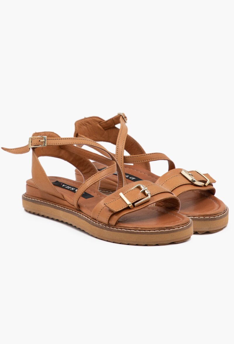 Sandale maro din piele naturala cu platforma cu barete - Dasha.ro