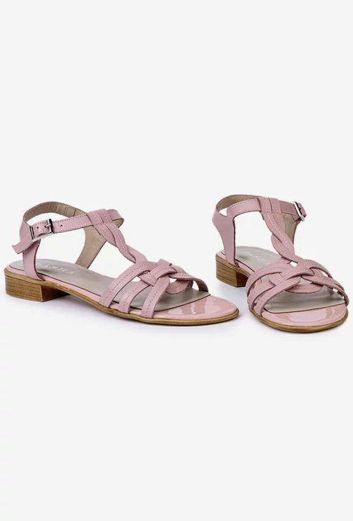 Sandale roz pudra din piele naturala cu toc mic - Dasha.ro
