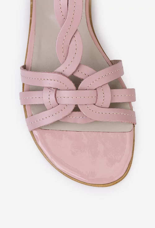 Sandale roz pudra din piele naturala cu toc mic - Dasha.ro