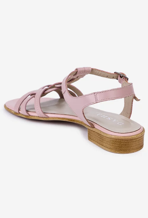 Sandale roz pudra din piele naturala cu toc mic - Dasha.ro