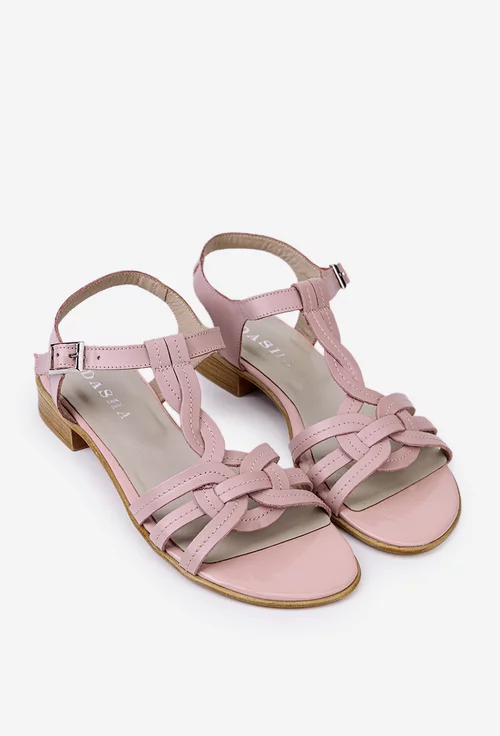 Sandale roz pudra din piele naturala cu toc mic - Dasha.ro