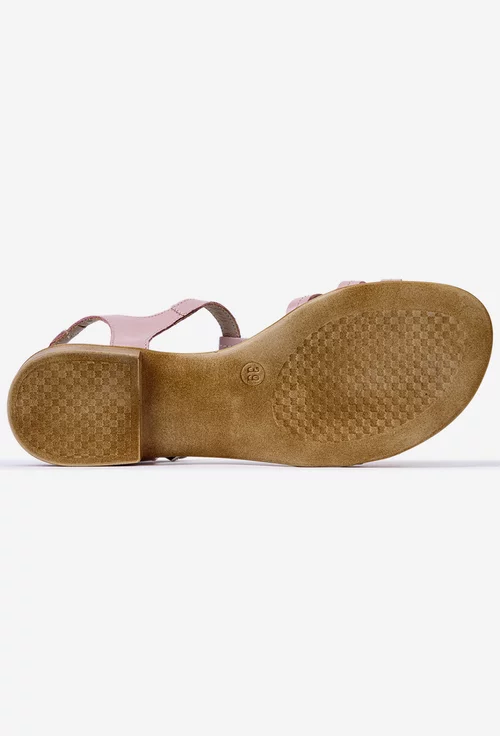 Sandale roz pudra din piele naturala cu toc mic - Dasha.ro