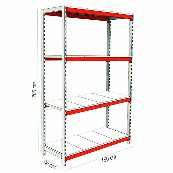 RAFT DEPOZITARE CU POLITE METALICE, H: 200 X L: 150 X l: 60 CM, 2 PICIOARE