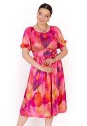 Rochie din vascoza color muse cu imprimeu abstract in nuante radiante ...