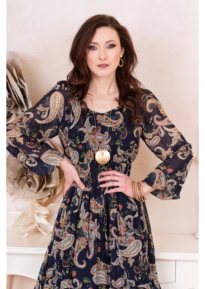 Rochie din vascoza cu print paisley - Guara