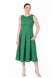 Rochie verde crud din in decorata cu floare ton in ton