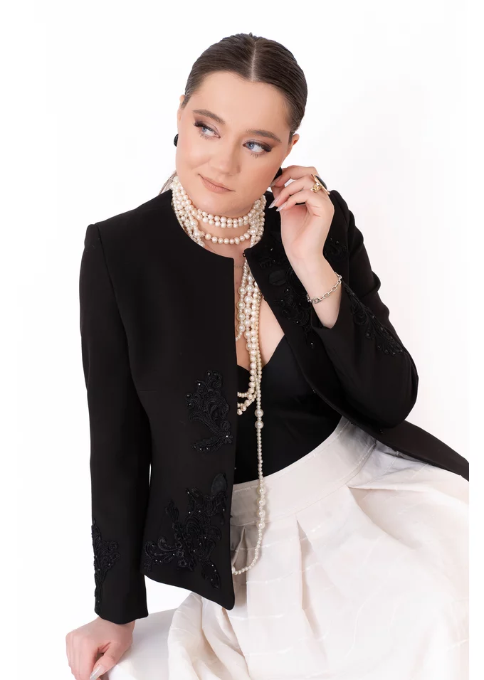 Sacou abstract beauty elegant cu aplicatii brodate si pietre