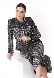 Sacou din tweed preciousonix cu fir argintiu si nasturi fantesy cu pietre
