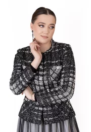 Sacou din tweed preciousonix cu fir argintiu si nasturi fantesy cu pietre